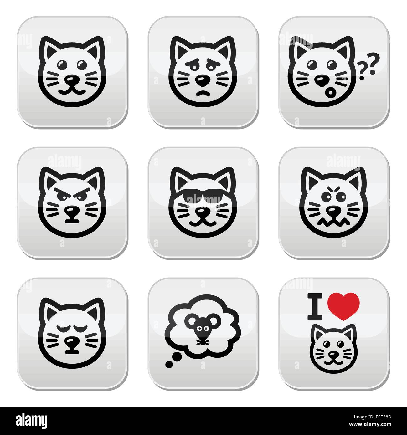 cat buttons set - happy, sad, angry isolated on white Stock Vector ...