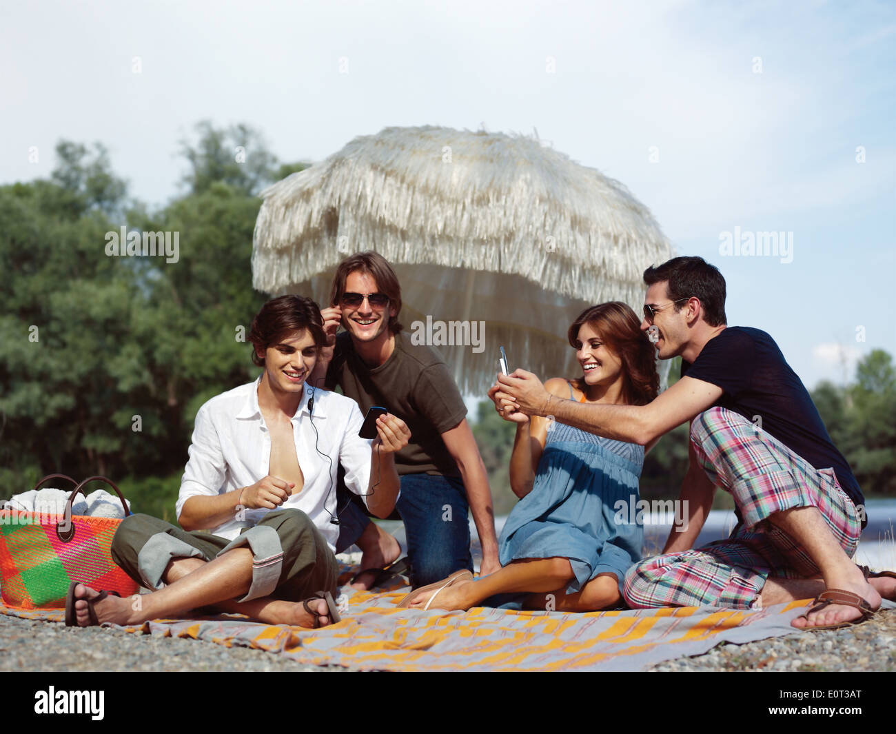 Four friends having fun at the picnic Stock Photo - Alamy
