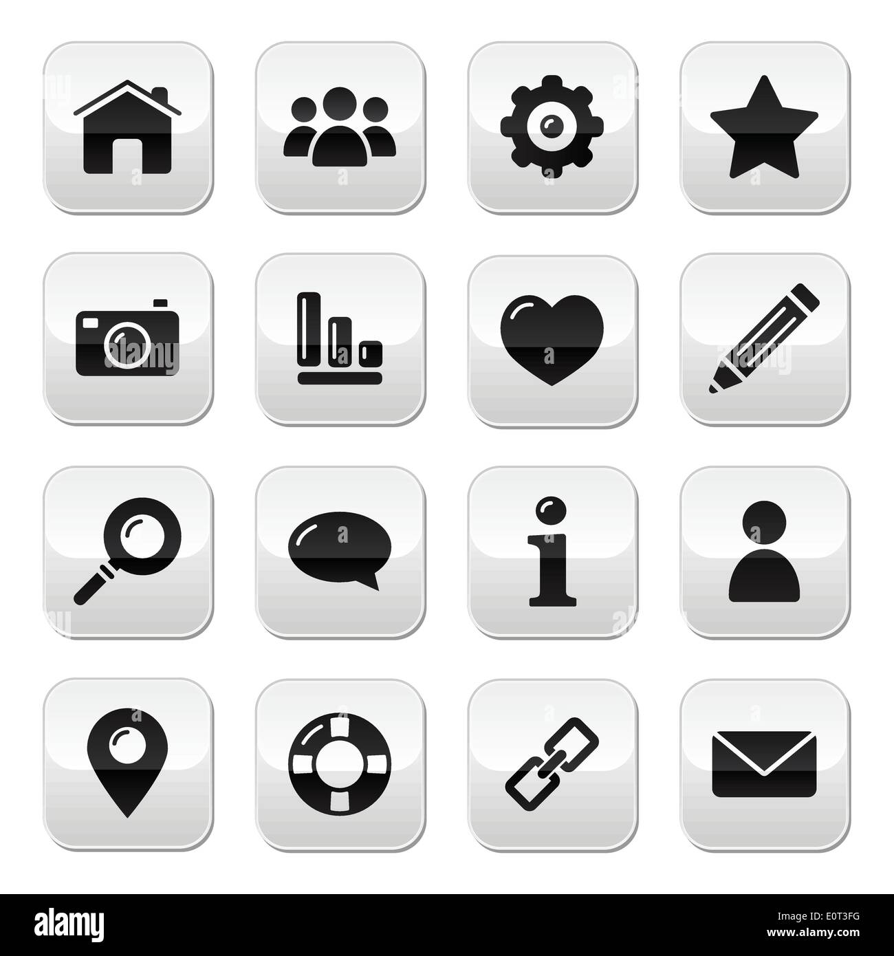Website menu navigation buttons - home, search, email, gallery, help ...