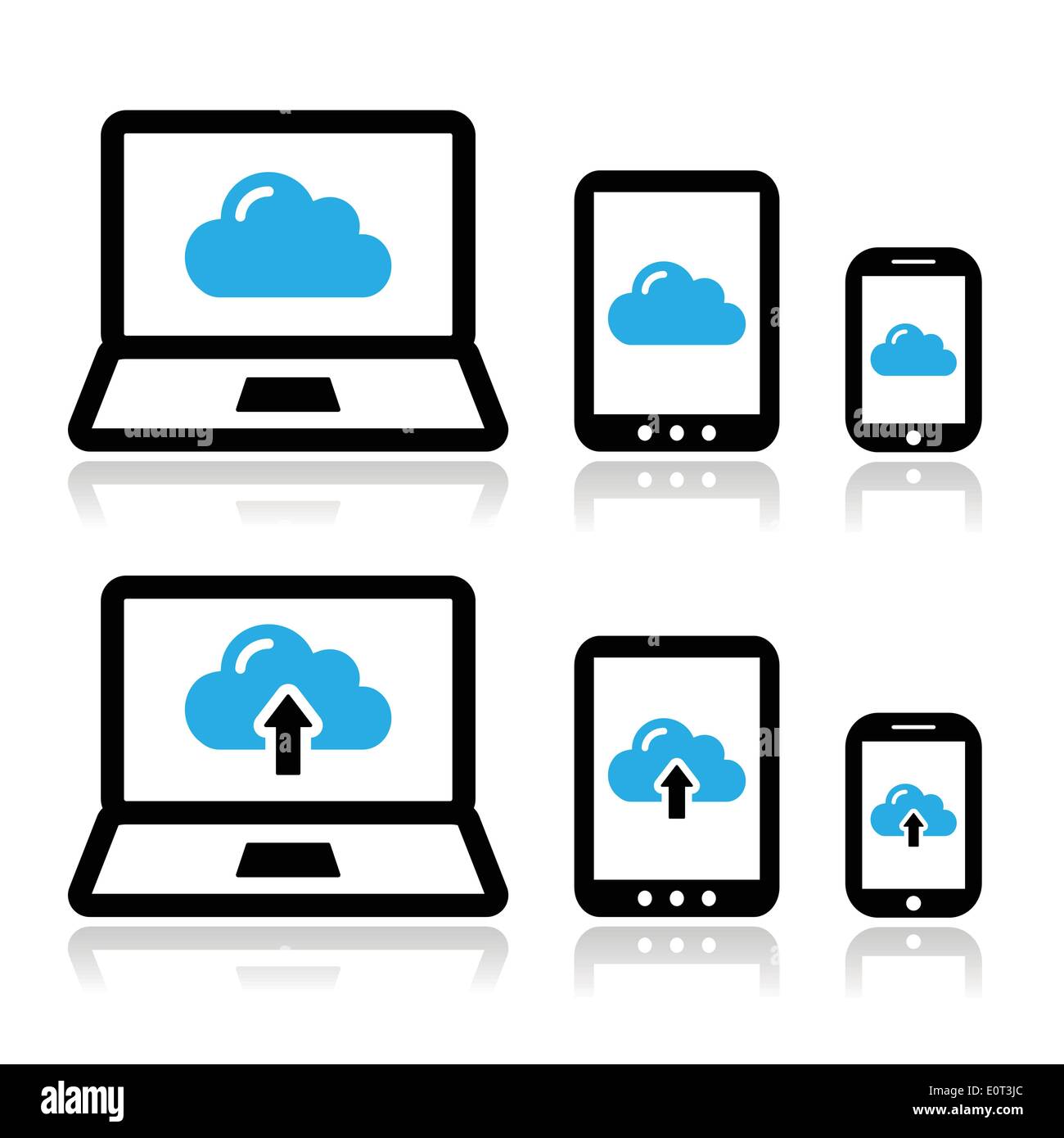 Cloud network on laptop, tablet, smartphone icons set Stock Vector ...