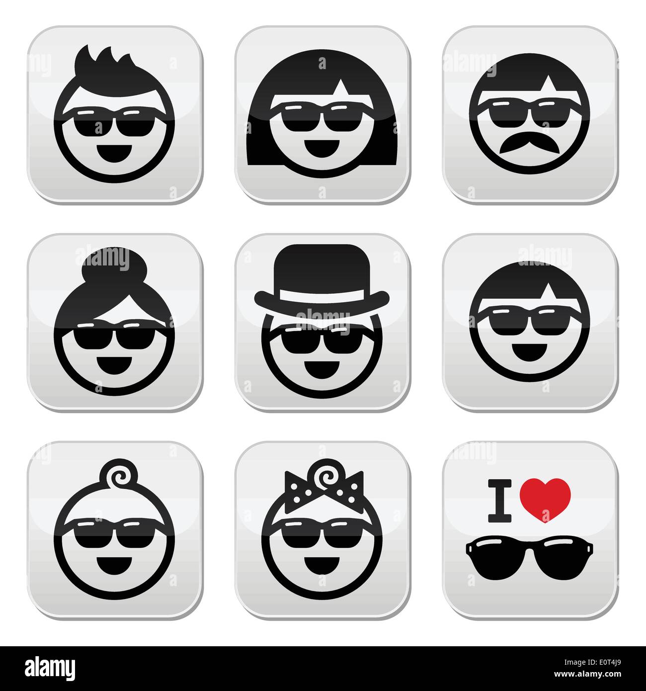 People wearing sunglasses, holidays icons set Stock Vector Image & Art ...