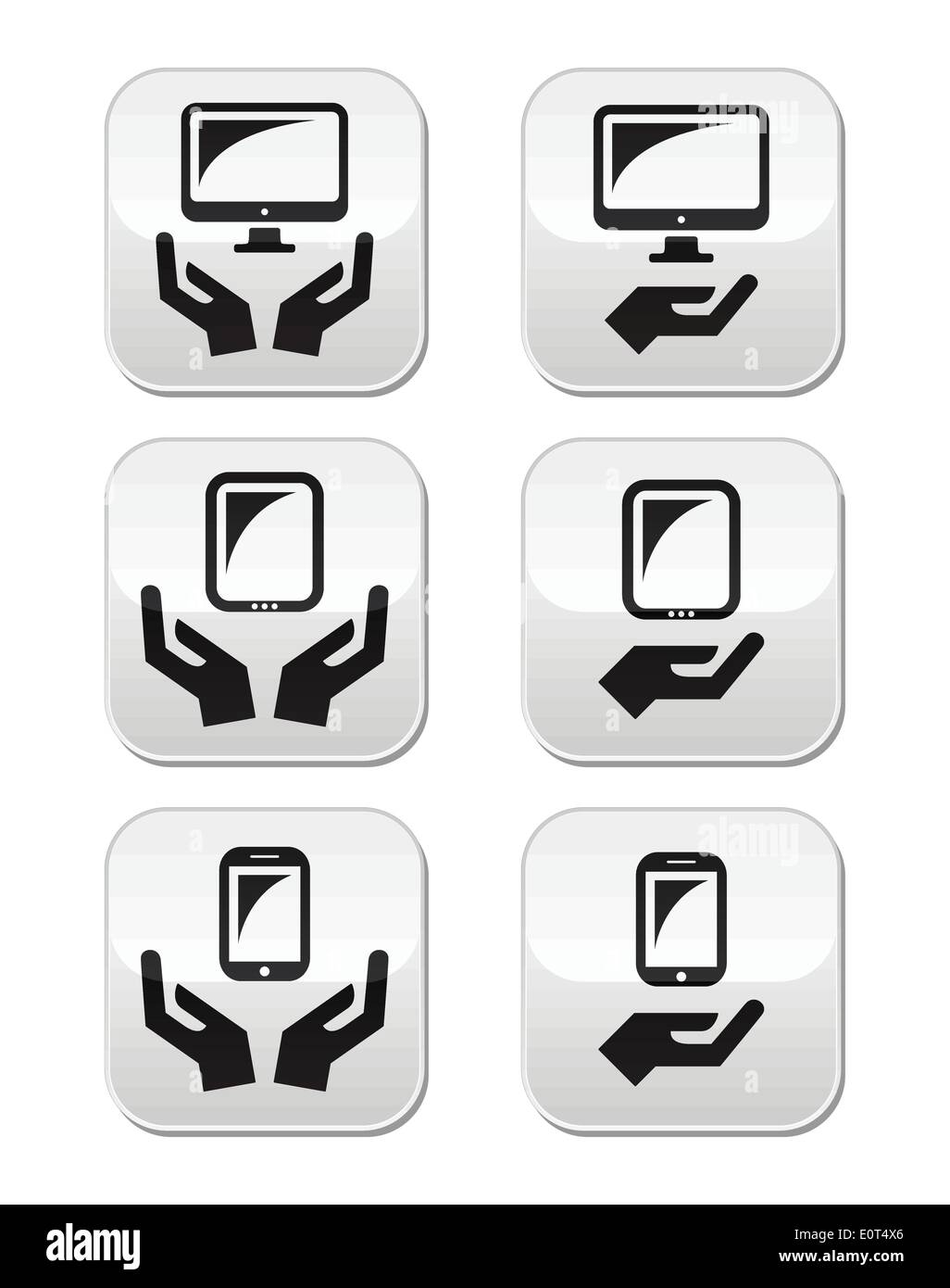 Hands with computer, tablet, mobile or cell phone buttons Stock Vector ...
