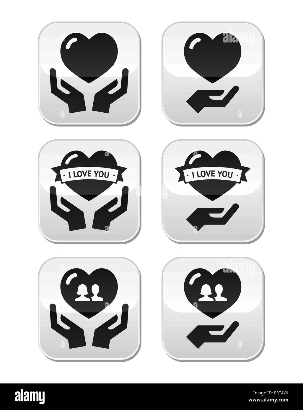 Hands with heart, love, relationship buttons set Stock Vector Image ...