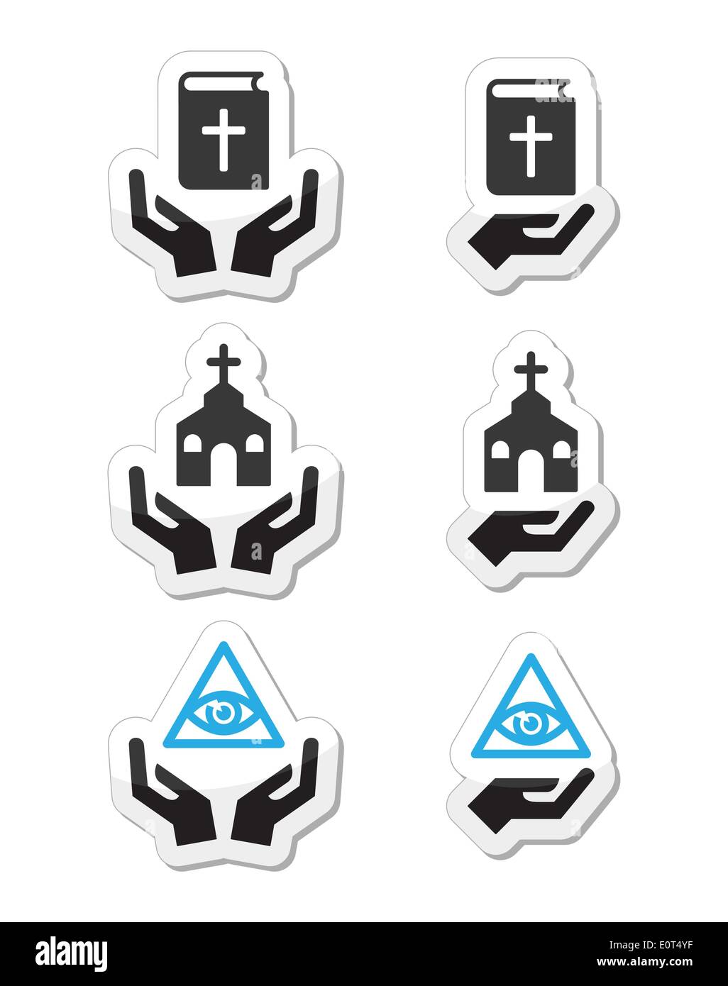 Religion icons - hands with bible, church, eye of god Stock Vector ...