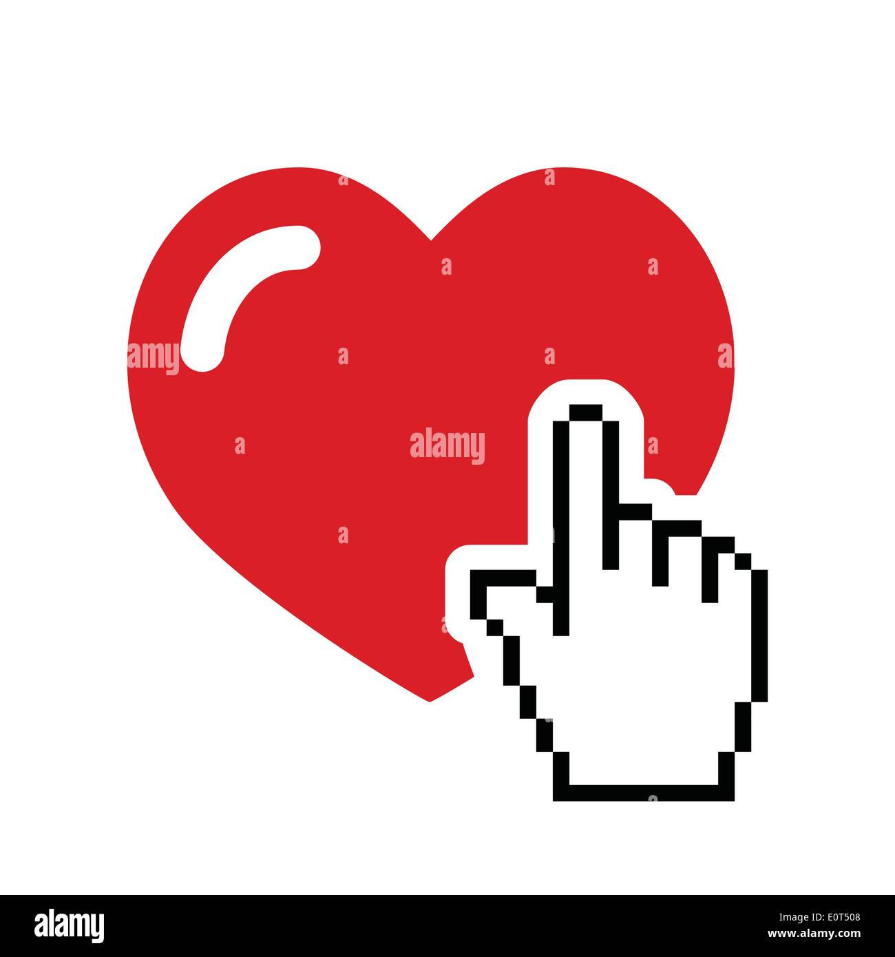 Heart with cursor hand icon – Valentine’s, love, online dating concept ...