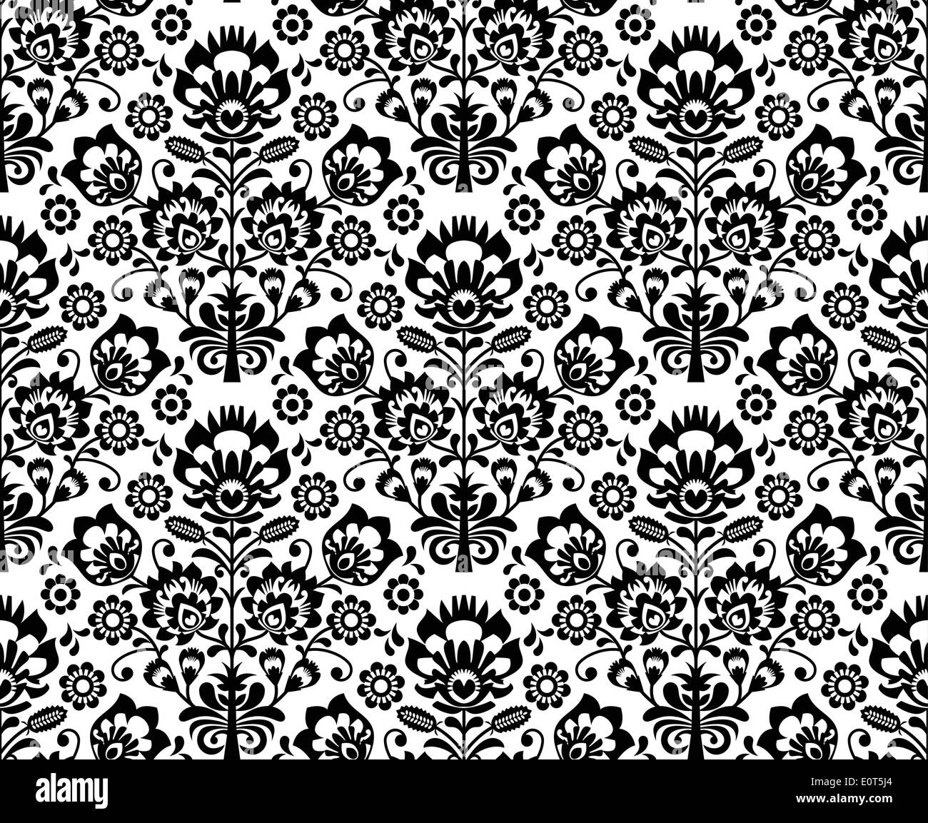 Seamless floral polish pattern - ethnic background in black and white ...