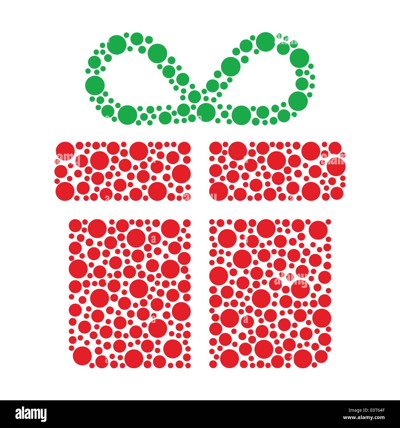 Christmas present made of circles Xmas card - red and green present ...