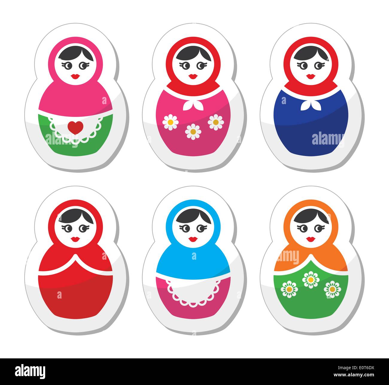 Russian doll, retro babushka vector icons set Stock Vector Image & Art ...