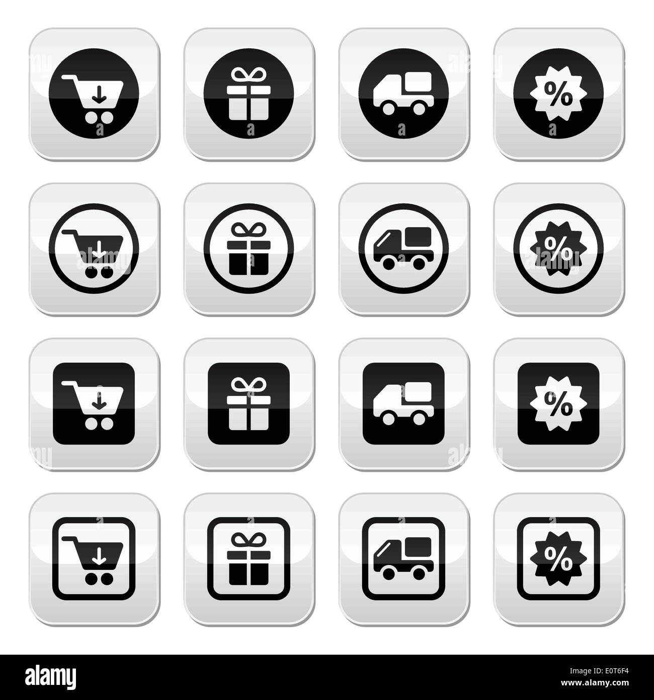Shopping icons set on Black and White Stock Photos & Images - Alamy