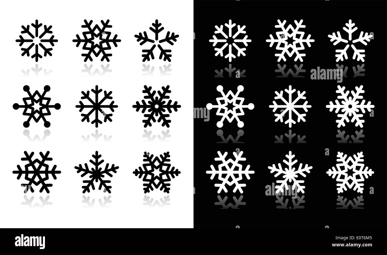 Snowflakes icons with shadow on black and white background Winter ...