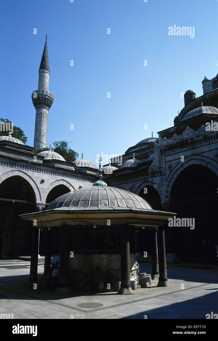 Turkey. Istanbul. Bayezid II Mosque. Ottoman style. 16th century. Courtyard and ablution ...