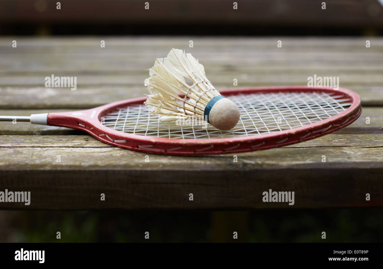 badminton racket on the old table Stock Photo - Alamy