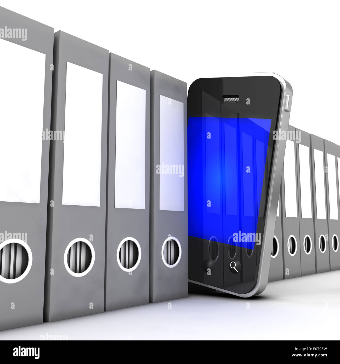 Smartphone stands out from row of traditional document folders Stock ...