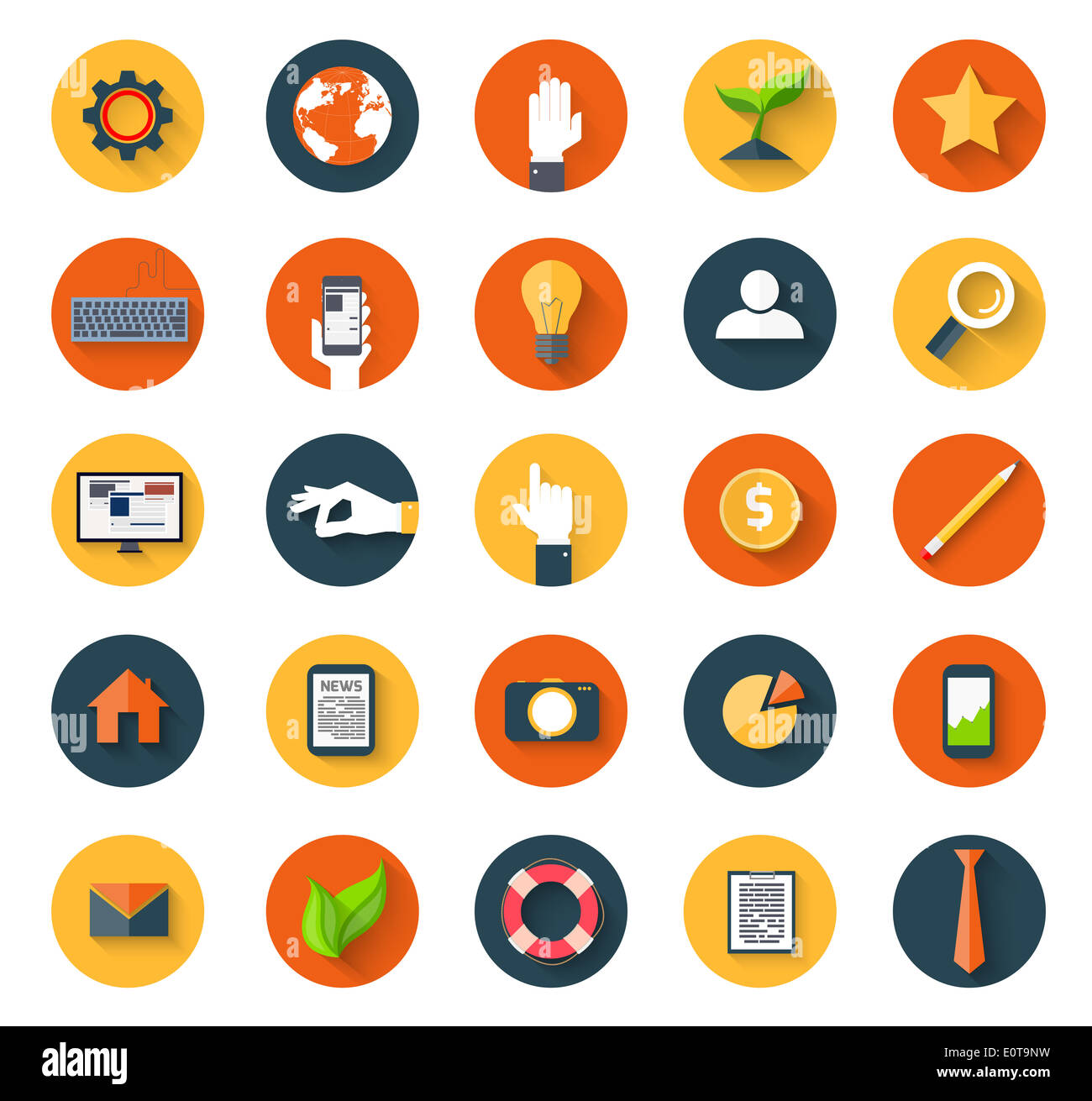 Set of business modern icons in flat style with long shadows on circles ...