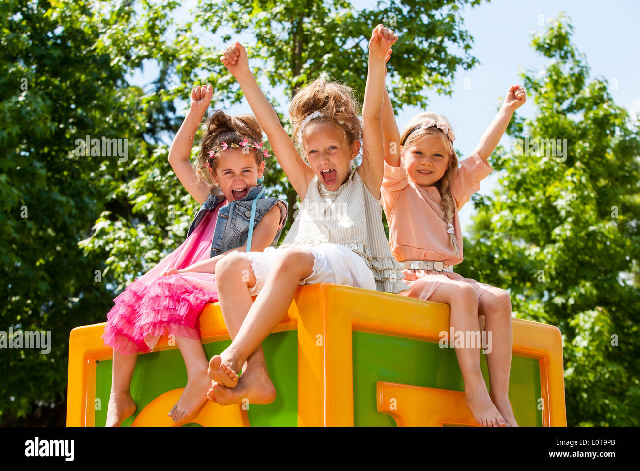 happy children raising hands and shouting Stock Photo - Alamy