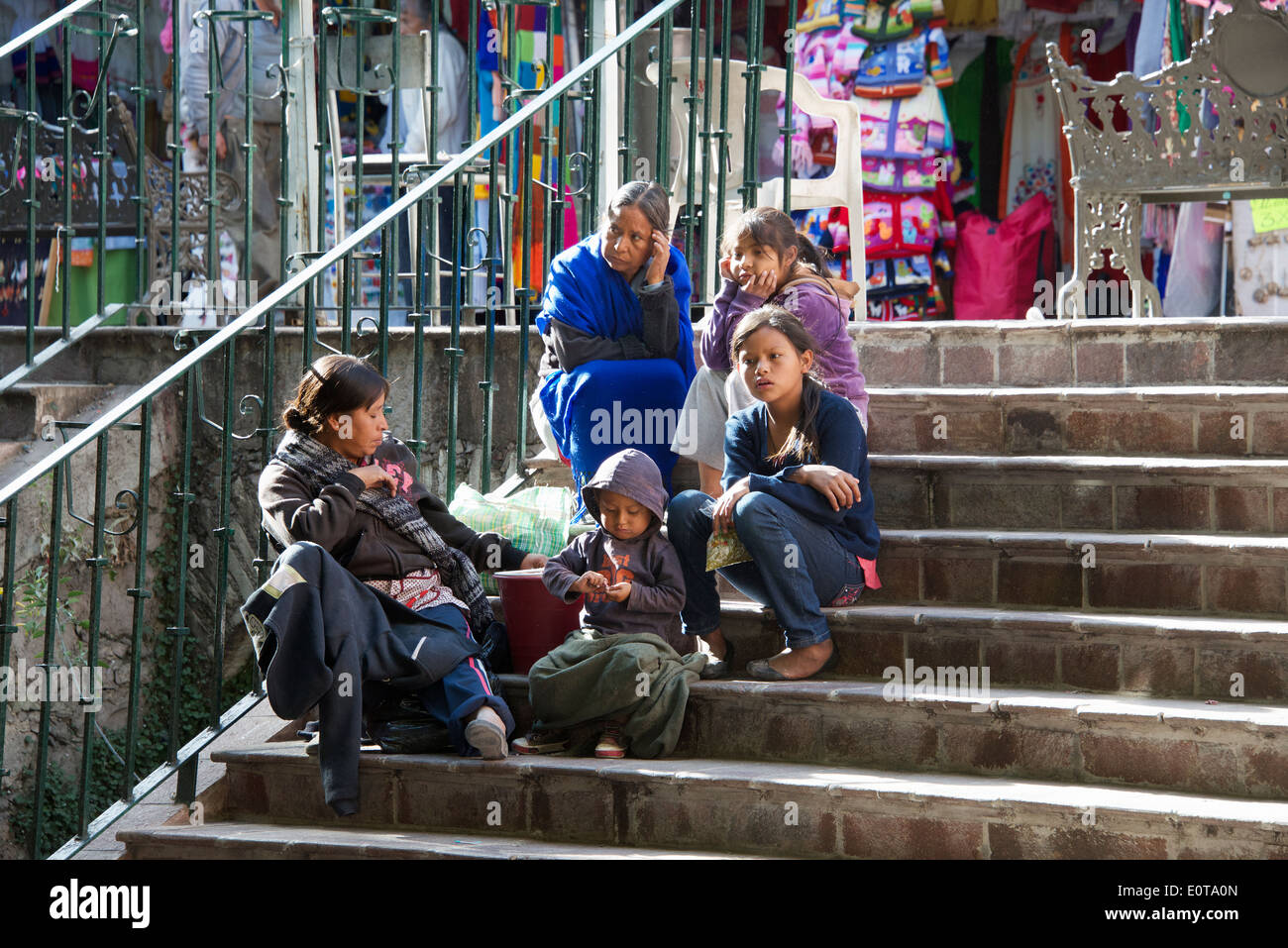 Family of Indian indigenous people historic centre Guanajuato Mexico ...