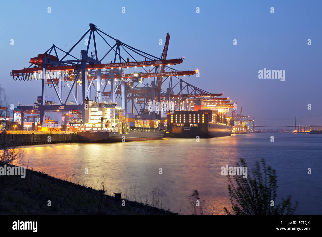 Container Terminal Altenwerder and Koehlbrand Bridge, Hamburg, Germany ...
