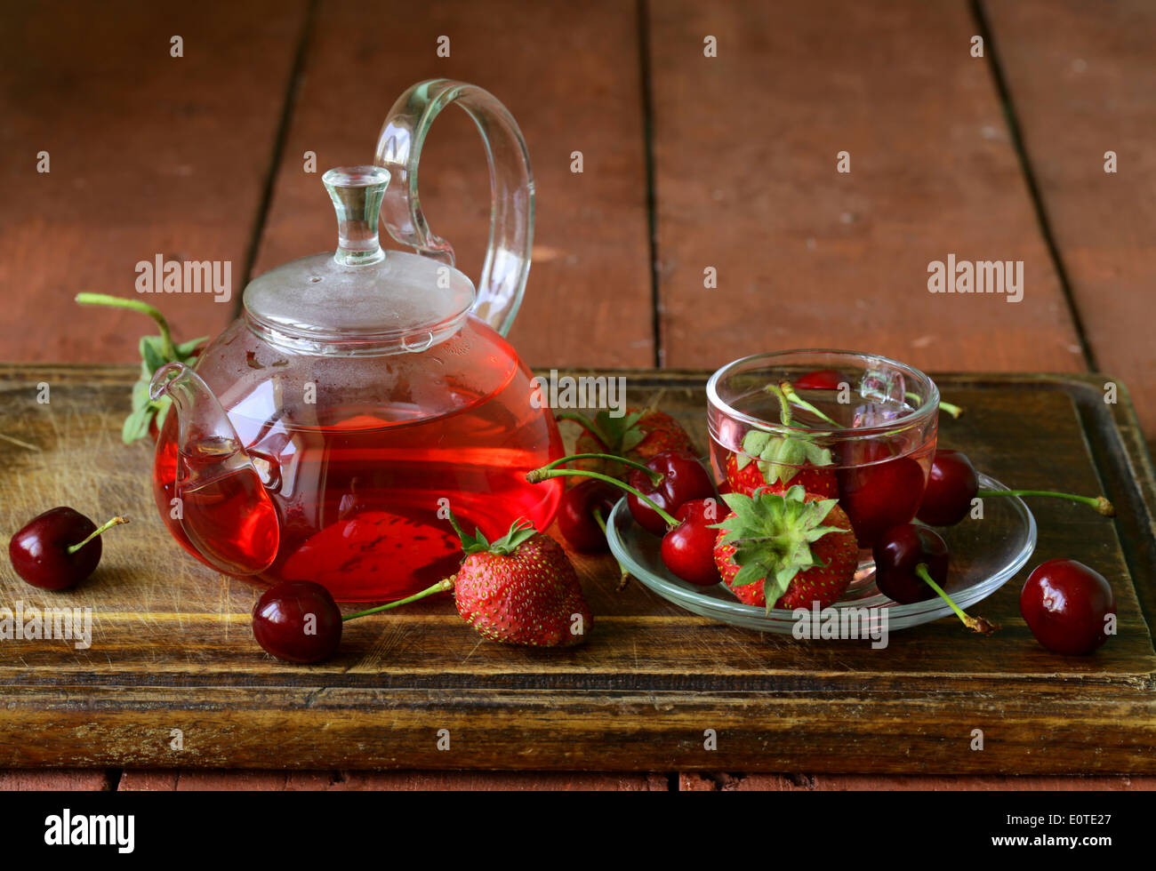 summer fruit tea with a variety of berries (cherry, strawberry Stock ...