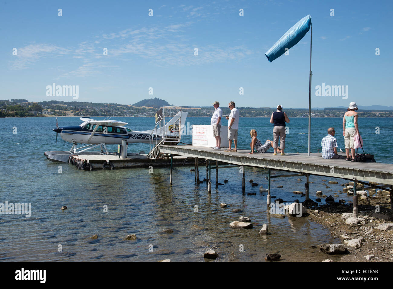 Lake Taupo tourists and float plane on the North Island New Zealand ...