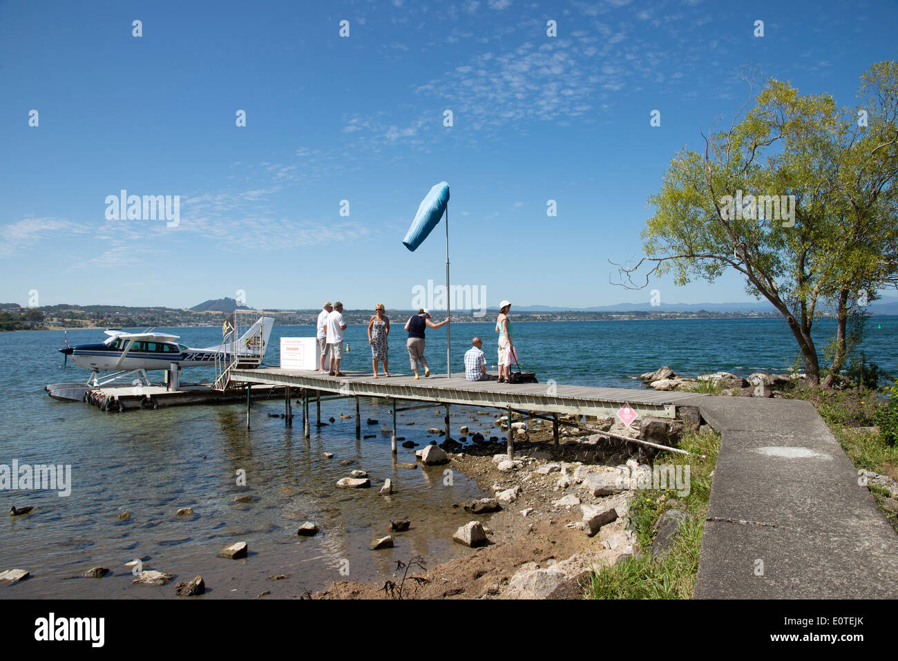 Lake Taupo tourists and float plane on the North Island New Zealand ...