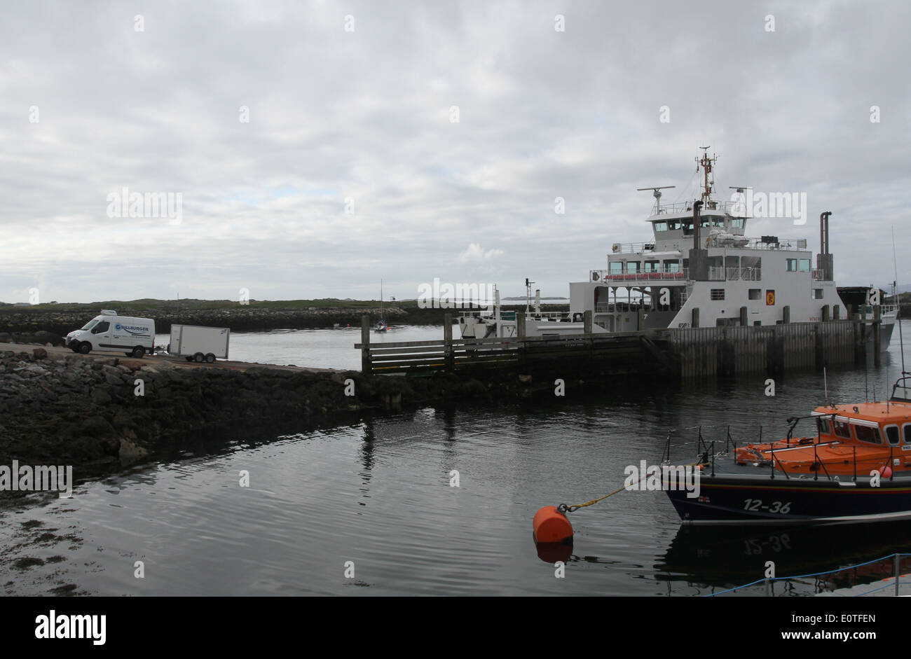 Van driving off MV Loch Portain Leverburgh Isle of Harris Scotland May ...