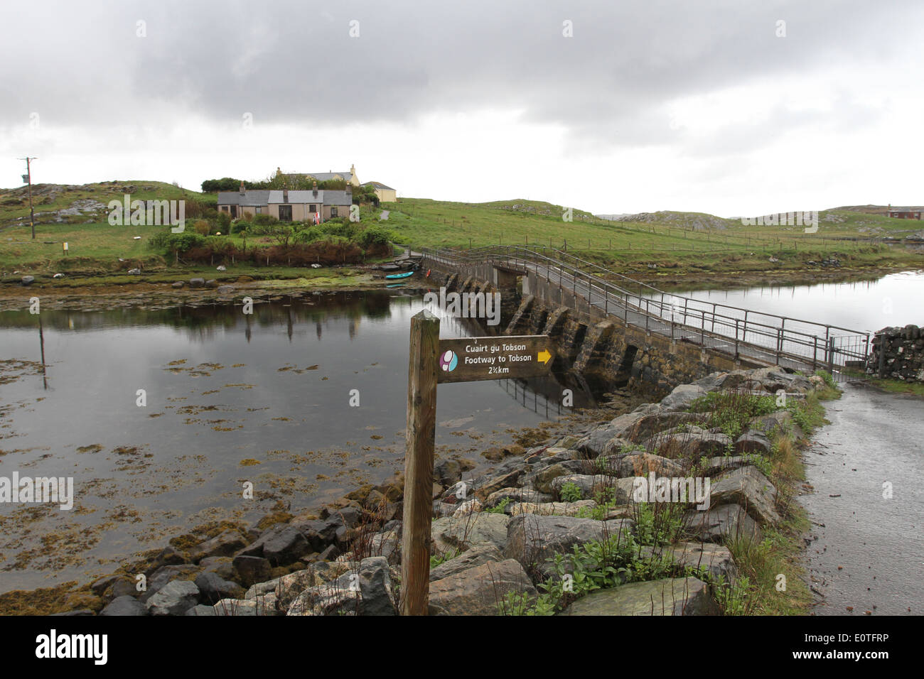 Sign for footpath to Tobson Great Bernera Scotland May 2014 Stock Photo ...