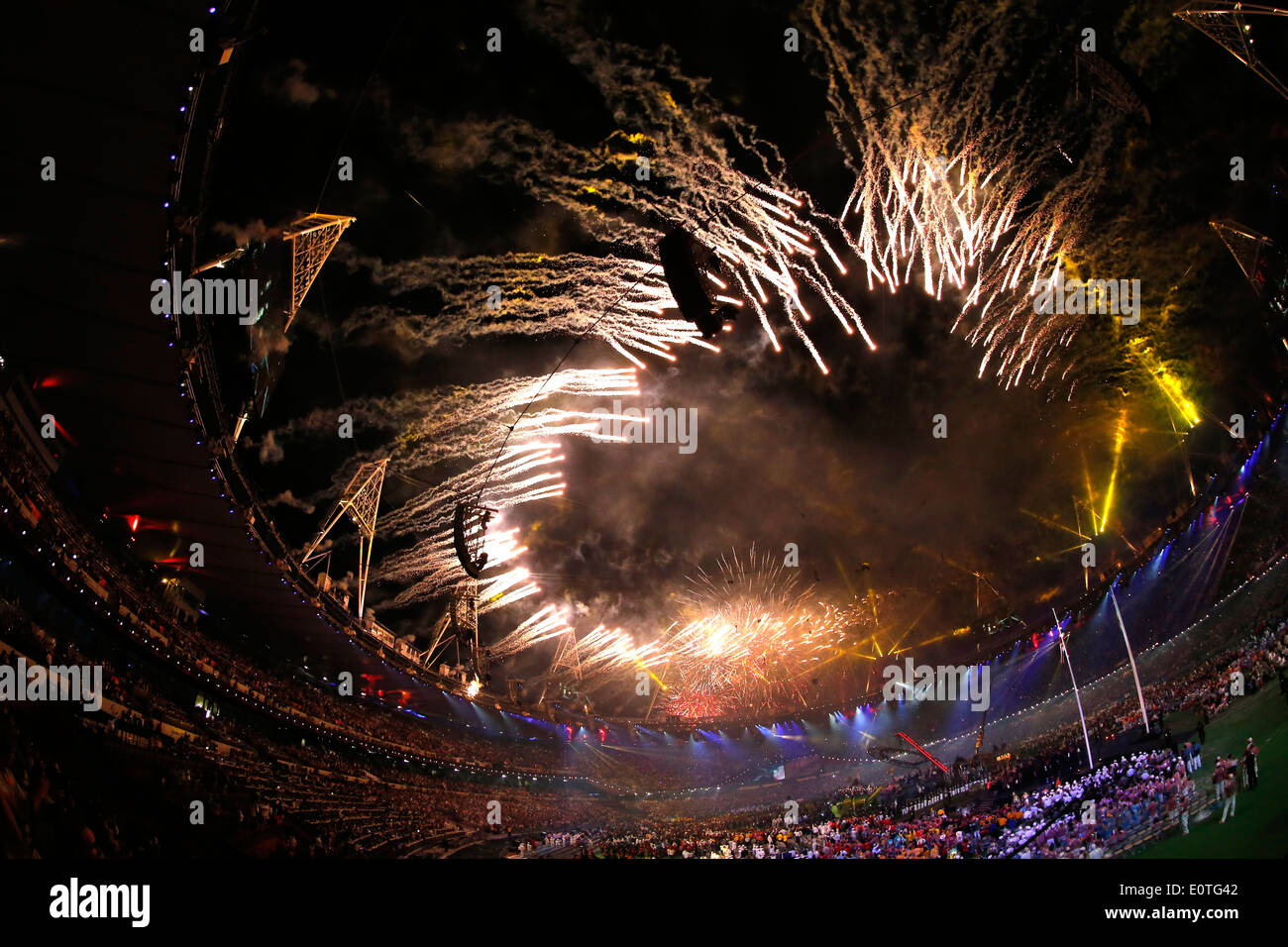 Fireworks at the Olympic Stadium during the closing ceremony of the ...