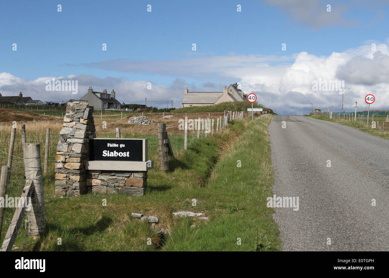 Gaelic Welcome to Shawbost sign Isle of Lewis Scotland May 2014 Stock ...