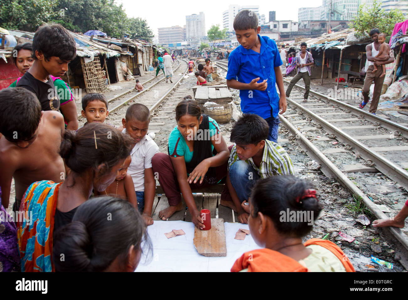 Bangladeshi people in shanty part of Dhaka along railroad living in ...