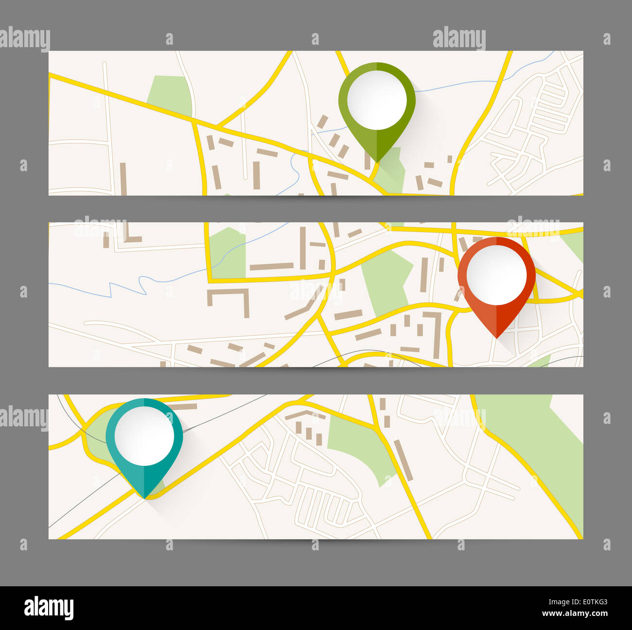 Set of banners with map and color pin pointer Stock Photo - Alamy