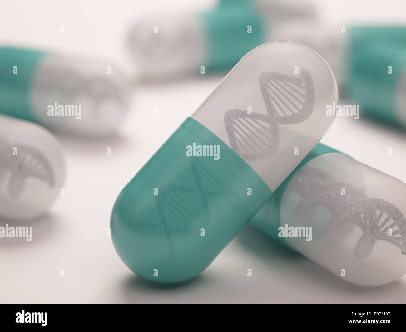 Pill with a dna inside. Concept in genetic breakthrough in drug ...