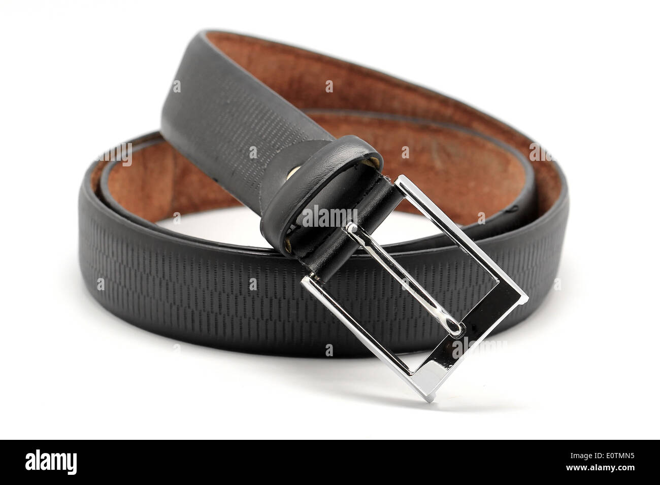 leather men's belt with silver buckle isolated on white background ...