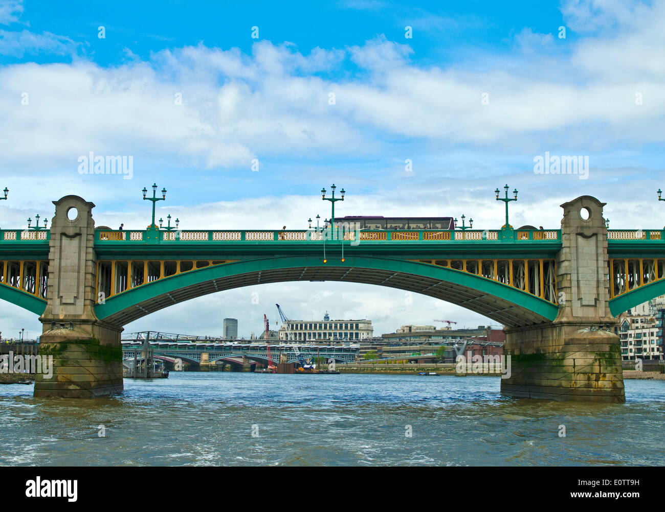 View upstream from the River Thames through the central arch of ...