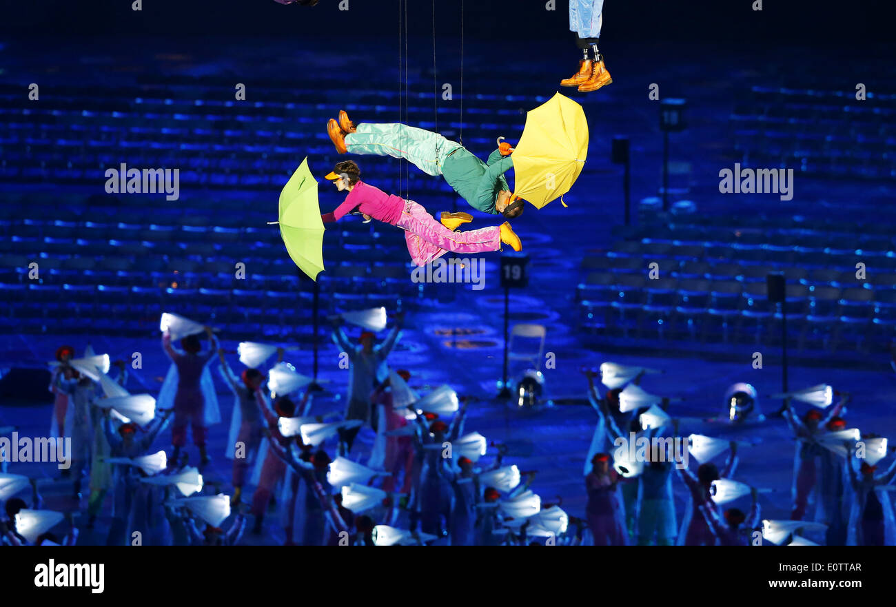Performers in the Olympic Stadium during the opening ceremony of the ...