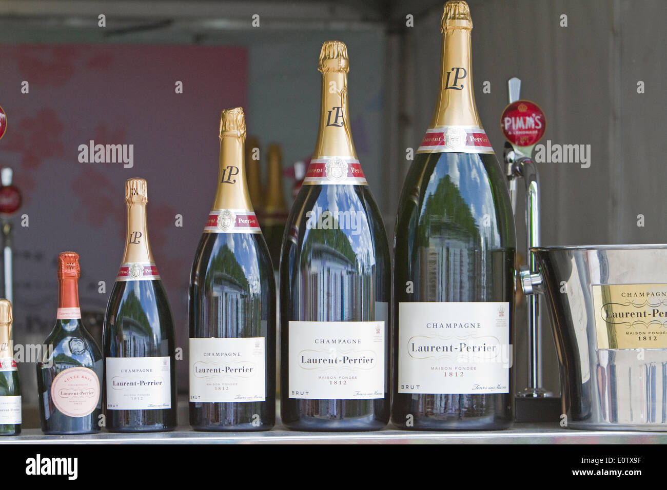 Chelsea, London, UK. 19th May 2014. Various sized Champagne bottles at ...