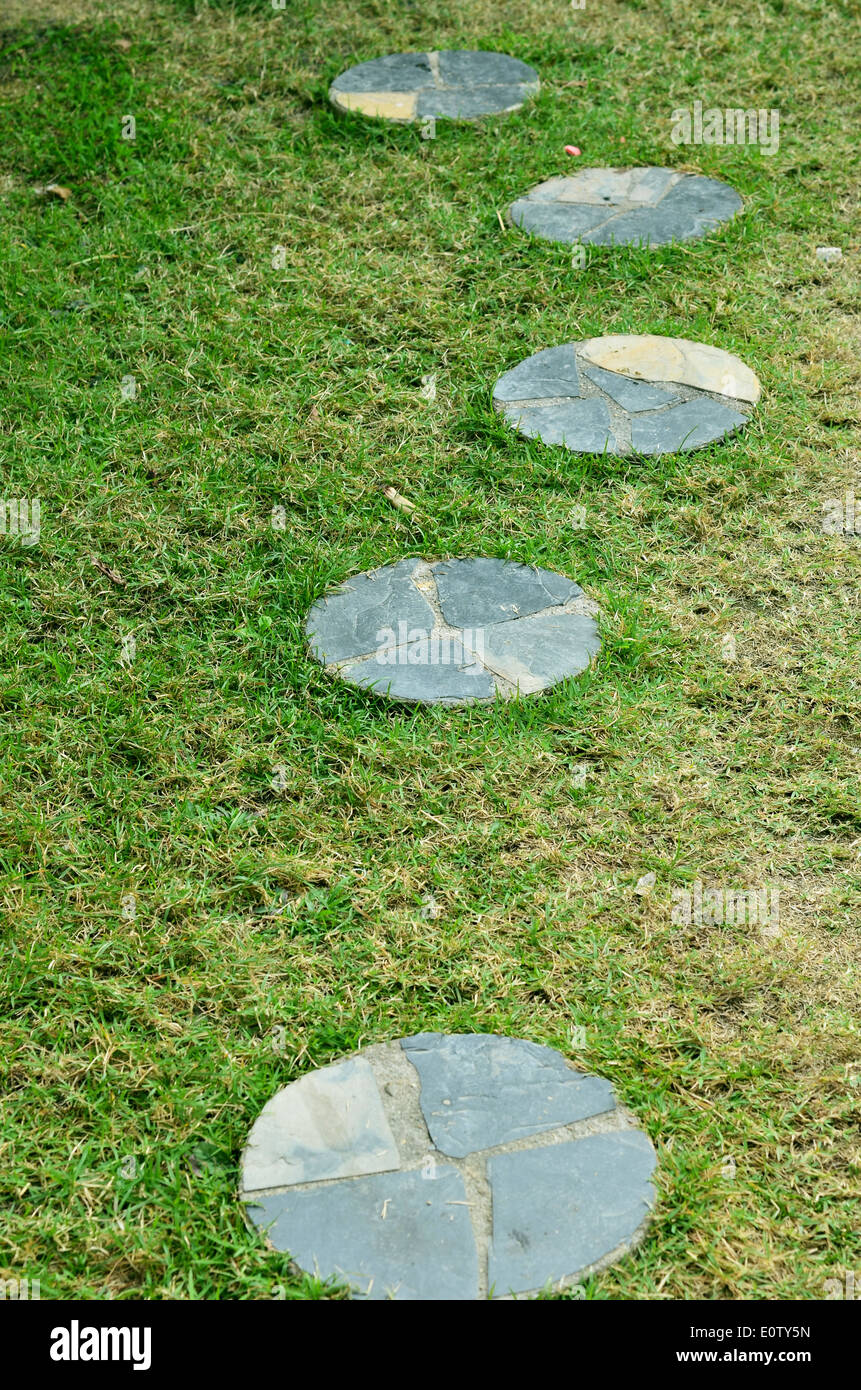Garden stone path with grass Stock Photo - Alamy