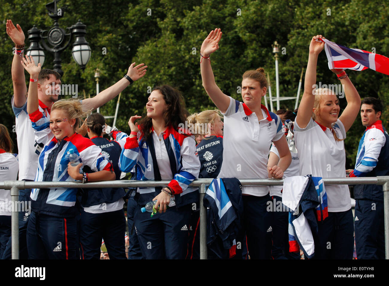 British Olympic athletes wave during the London 2012 Victory Parade for ...