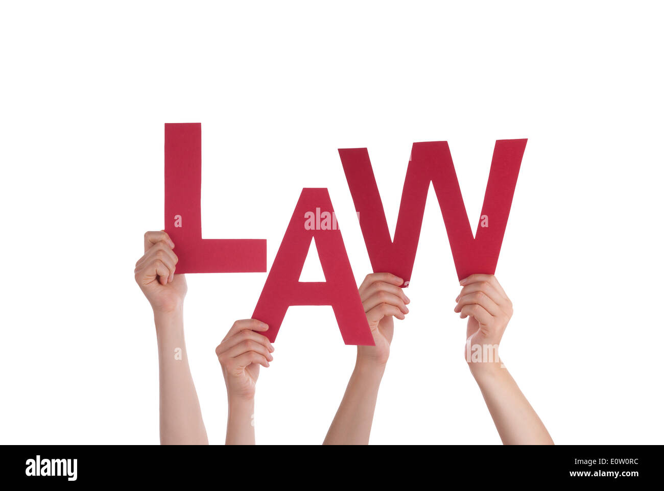 Many Hands Holding the Red Word Law, Isolated Stock Photo - Alamy