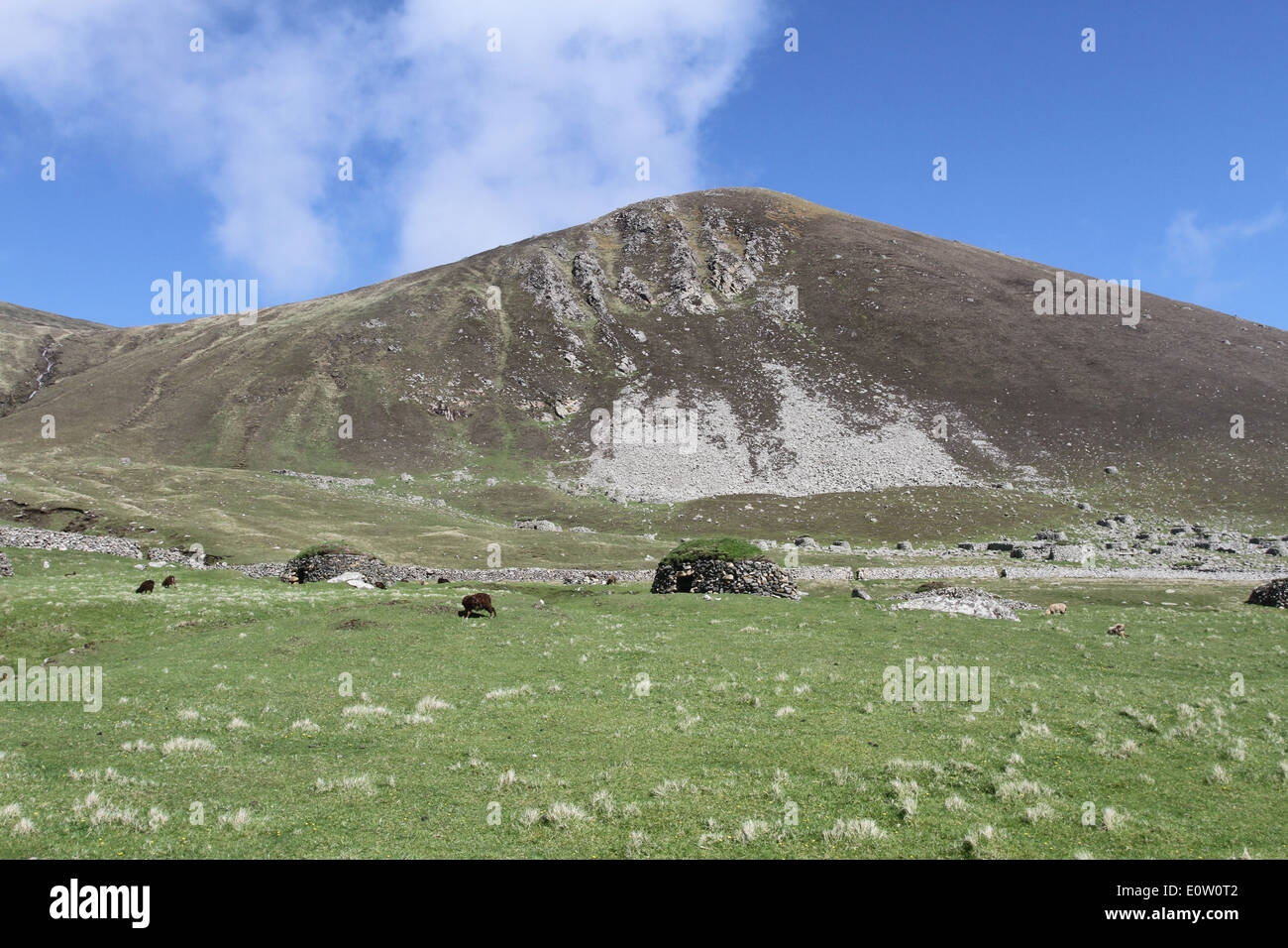 Cleits and peak of Conachair Hirta St Kilda Scotland May 2014 Stock ...
