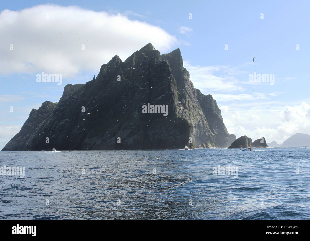 Tourist boats and Island of Boreray St Kilda Scotland May 2014 Stock ...