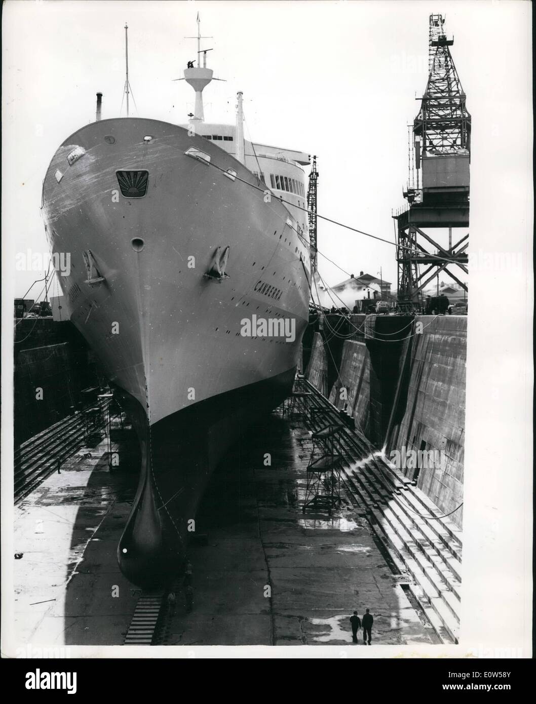 May 05, 1961 - The liner Canberra receives final fitting out. largest ...
