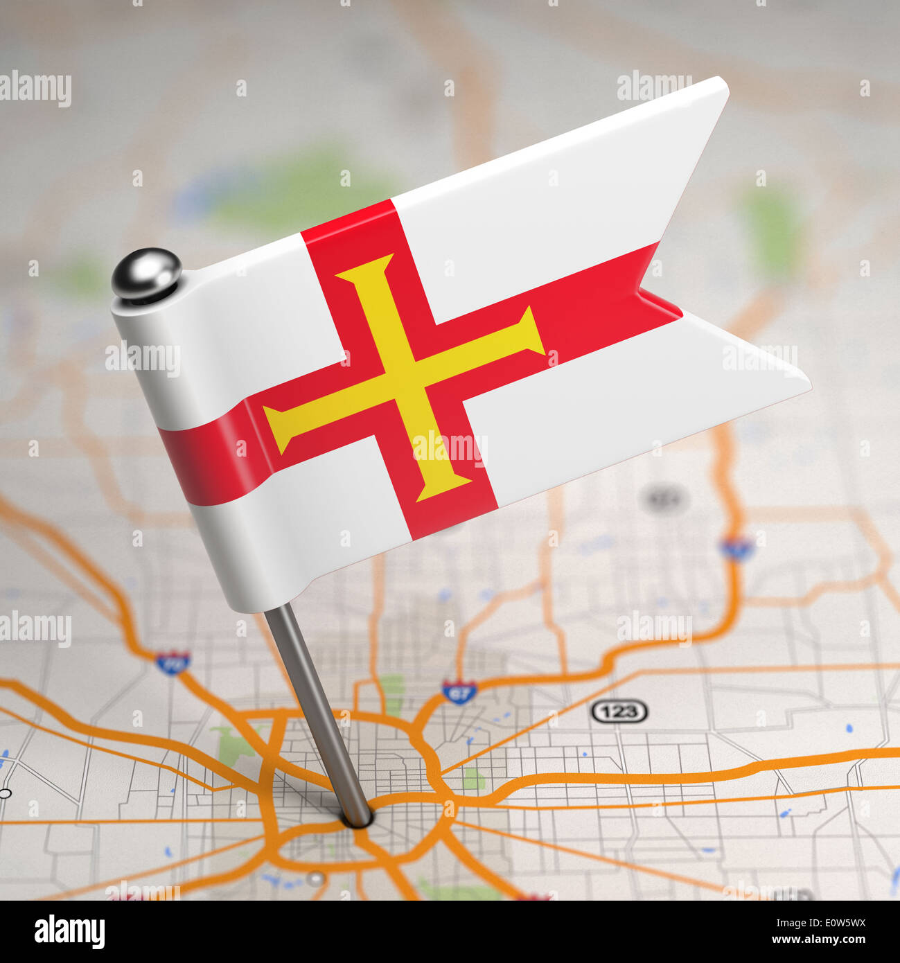 Small Flag Bailiwick of Guernsey on a Map Background with Selective ...