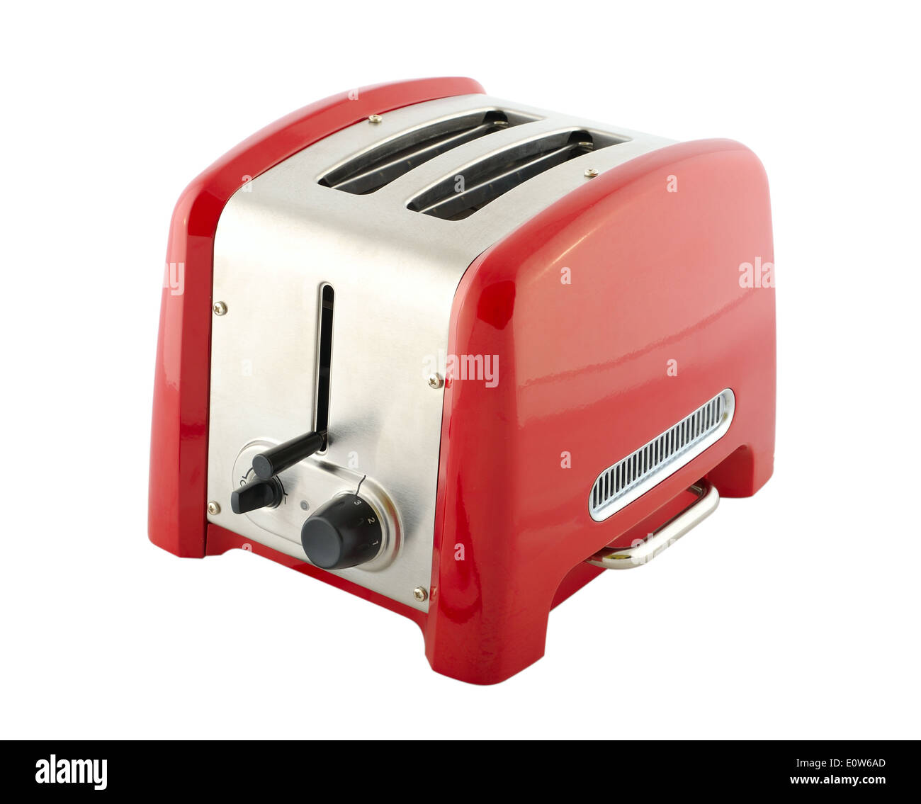 Kitchen appliances - toaster of silver and red color, isolated on a ...