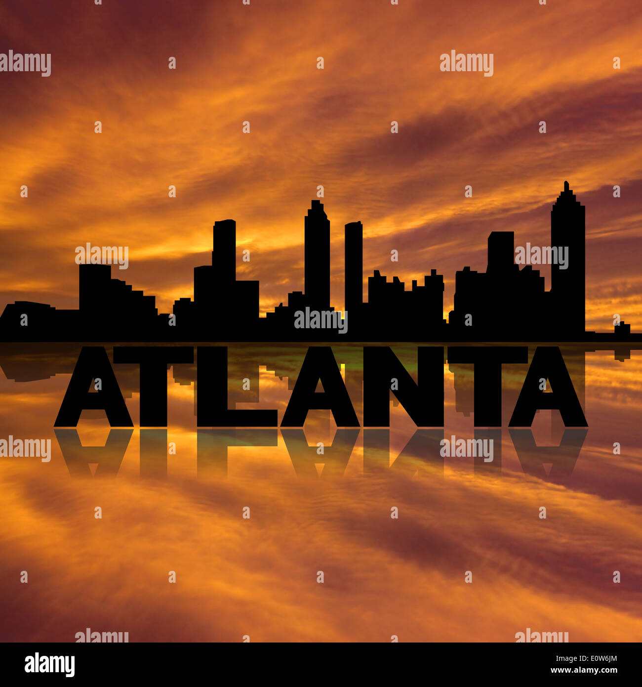 Atlanta skyline reflected with text and sunset illustration Stock Photo ...