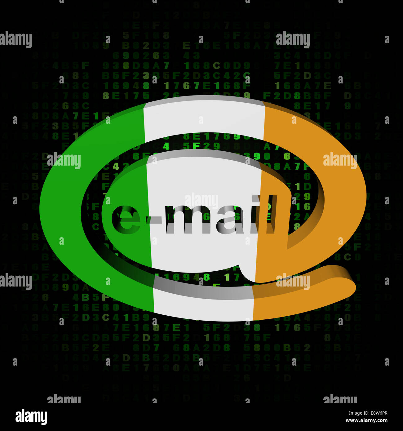 e-mail address AT symbol with Irish flag on hex illustration Stock ...