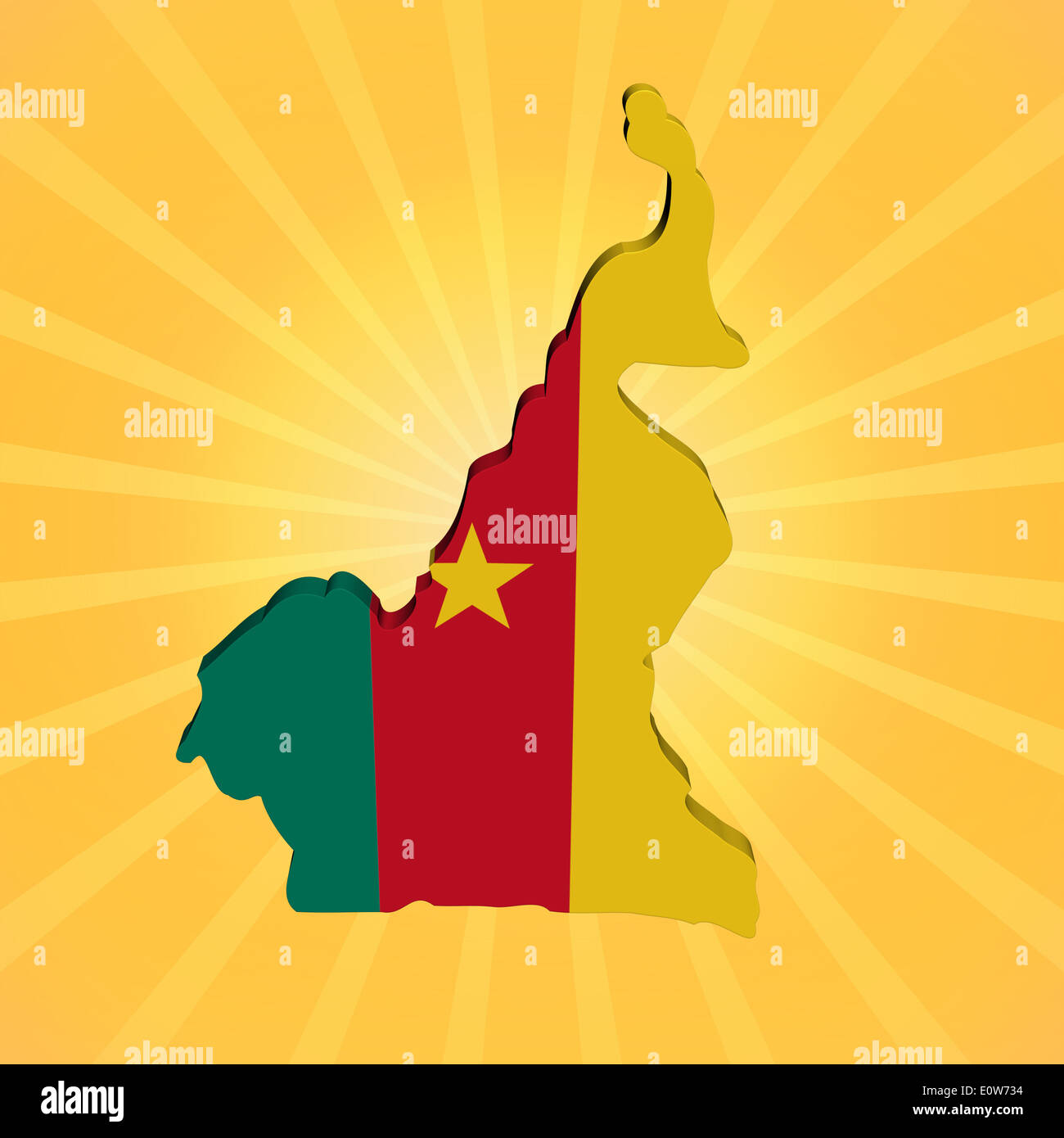 Cameroon map flag on sunburst illustration Stock Photo - Alamy