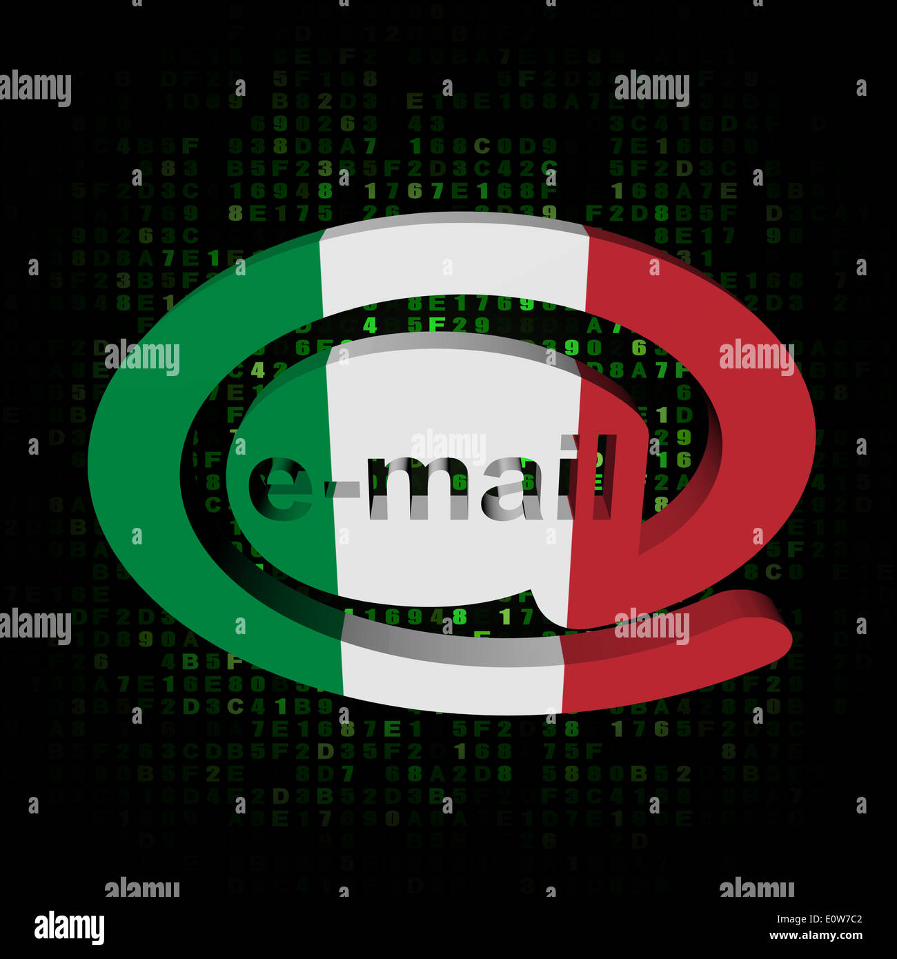 e-mail address AT symbol with Italy flag on hex illustration Stock ...