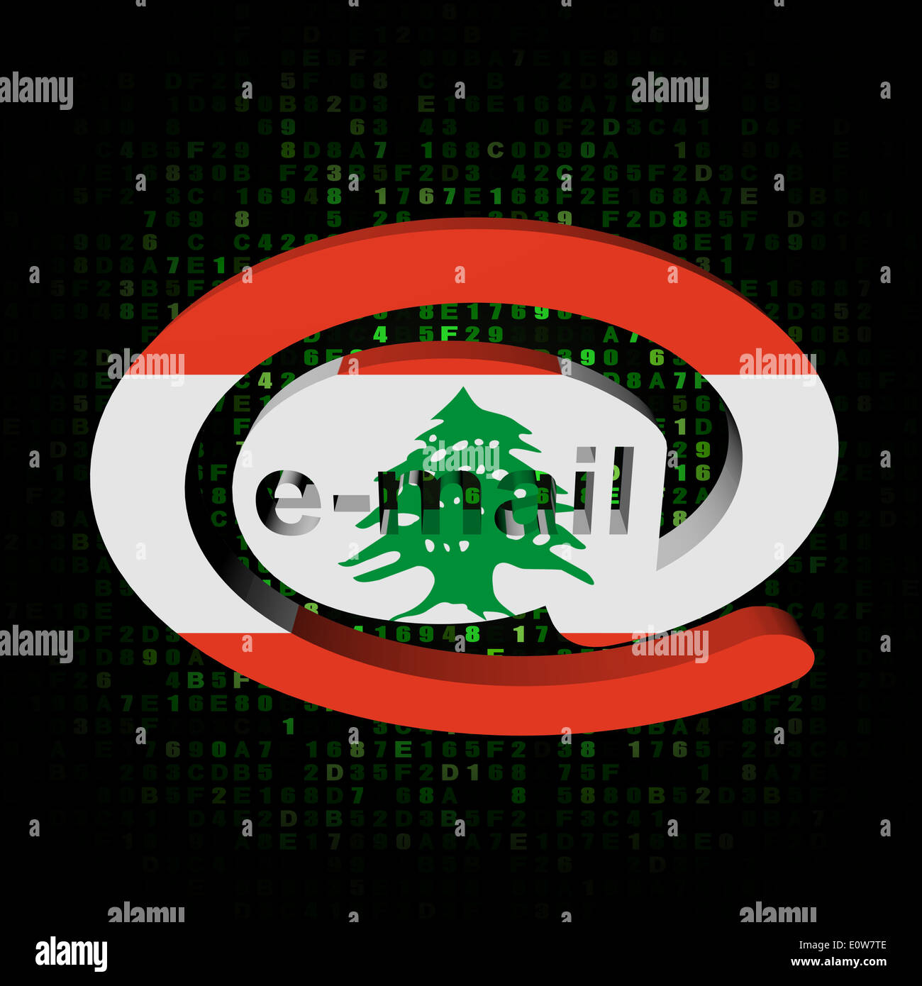 e-mail address AT symbol with Lebanese flag on hex illustration Stock ...