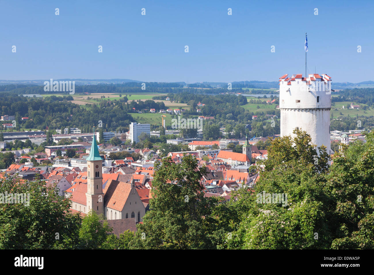 View from Veitsberg hill of Mehlsack tower and the town of Ravensburg ...