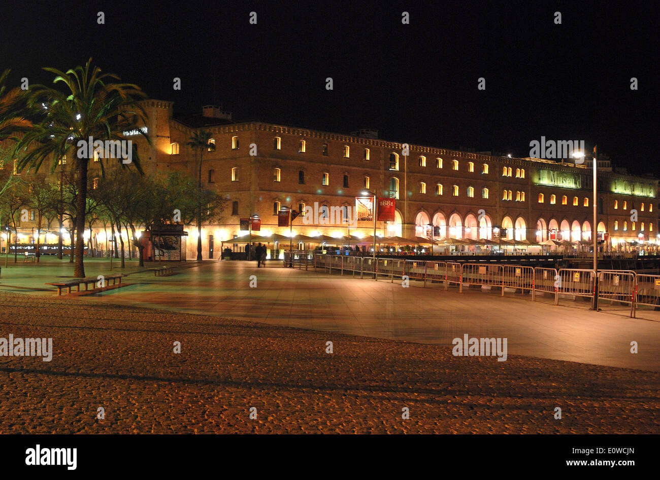 Waterfront by the harbour at night. Barcelona. Catalonia. Spain Stock ...